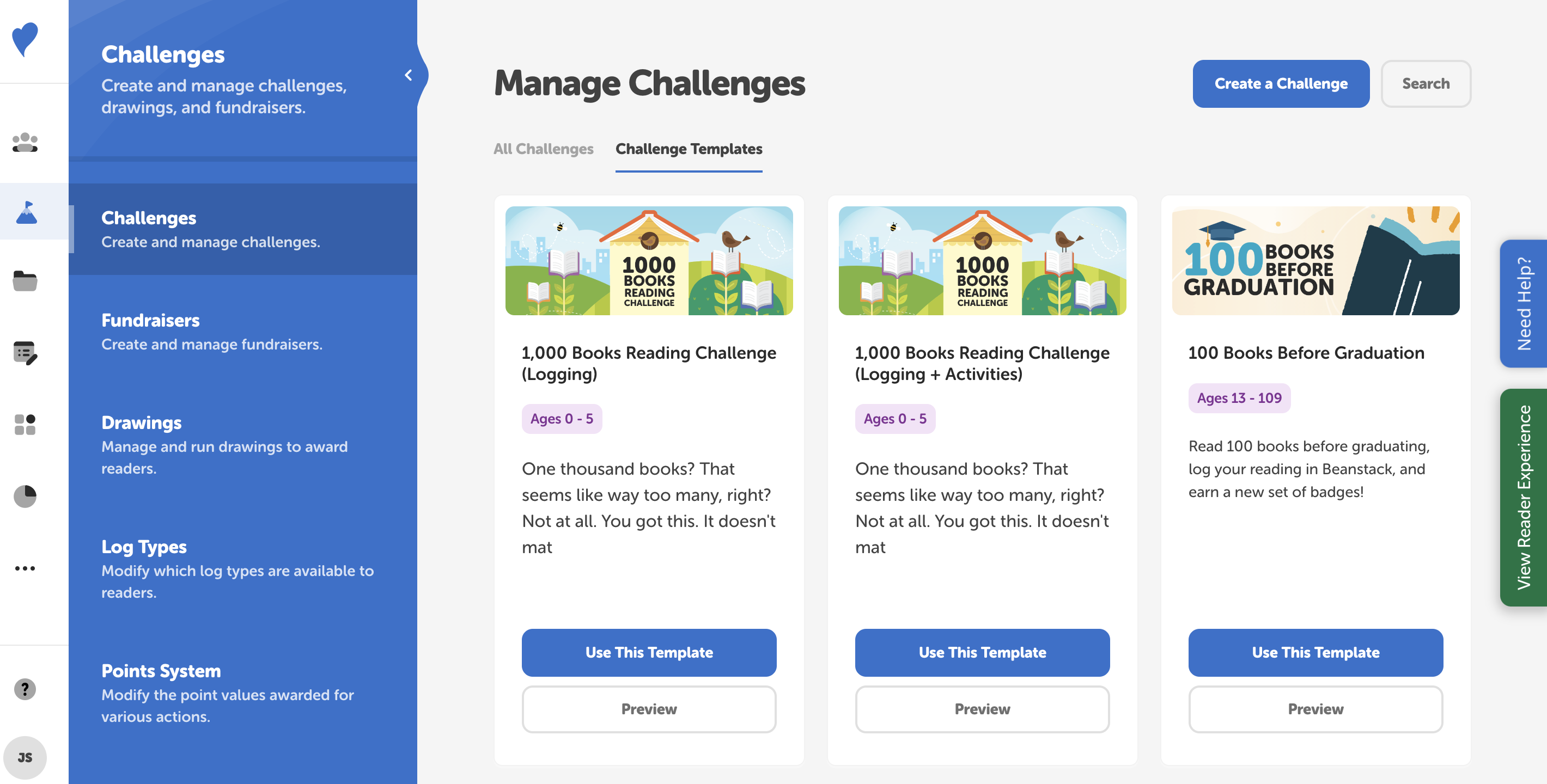 Set up a challenge using our pre-created challenge templates ...