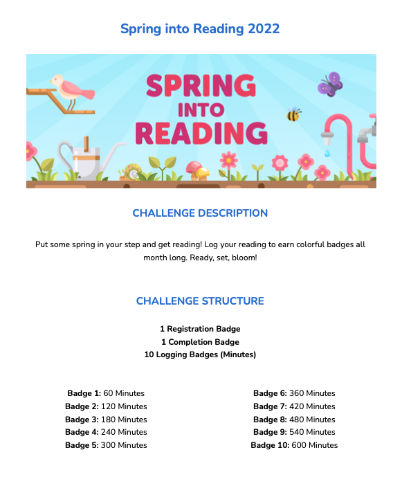 Spring Into Reading 2022 – Beanstack Help Center