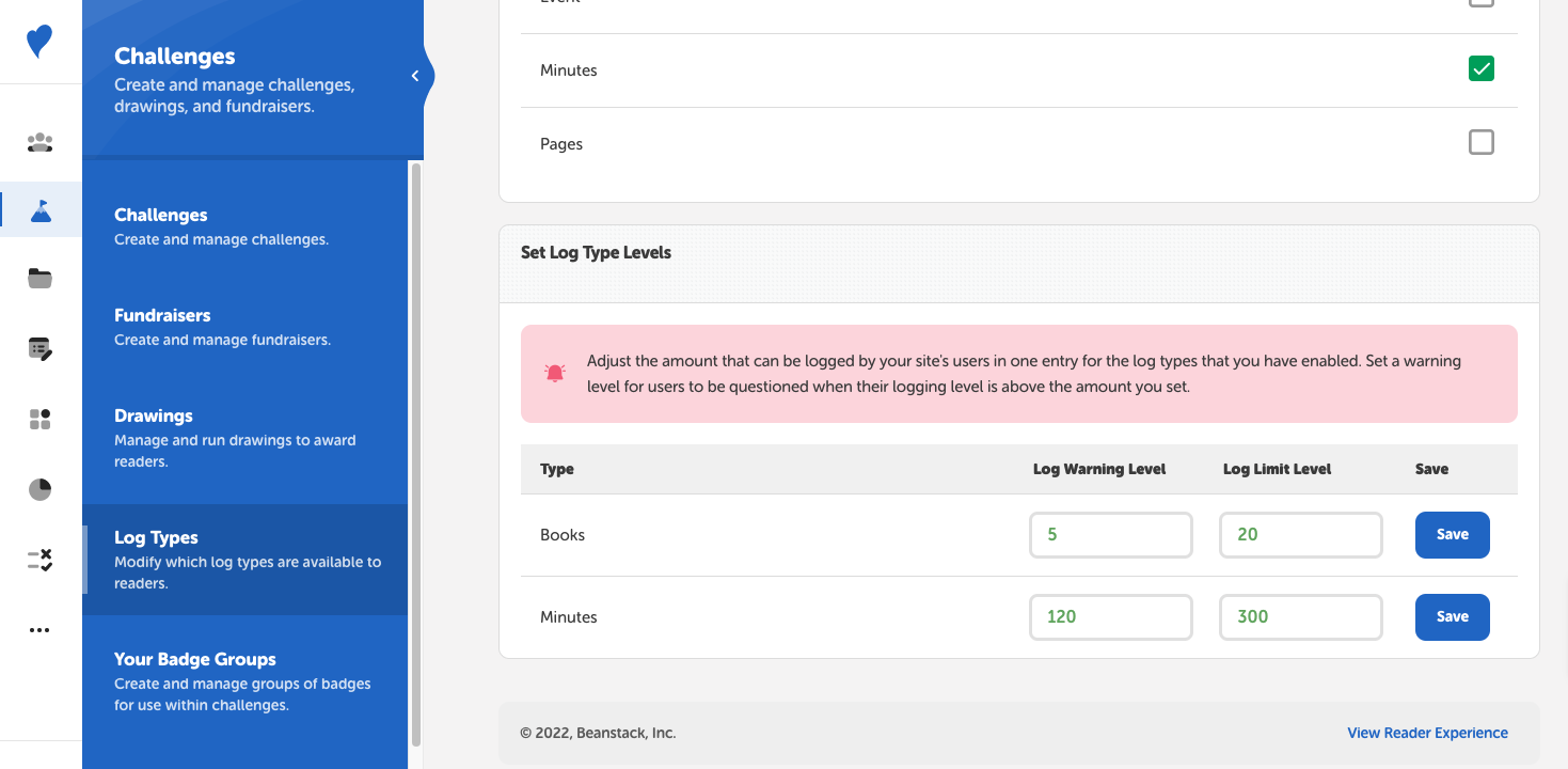 Managing flagged log entries and log limits – Beanstack Help Center