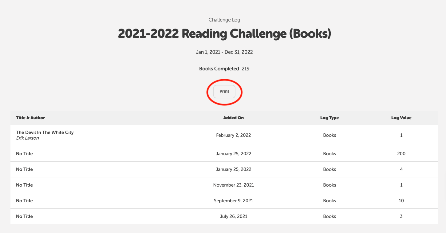 How to download or print a reading log for a reader from the admin side ...